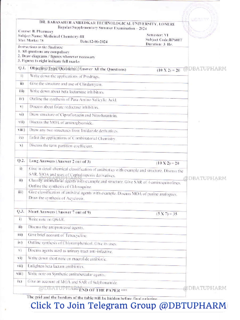 Dbatu 6 TH Sem Summer 2024 Pyq | PDF