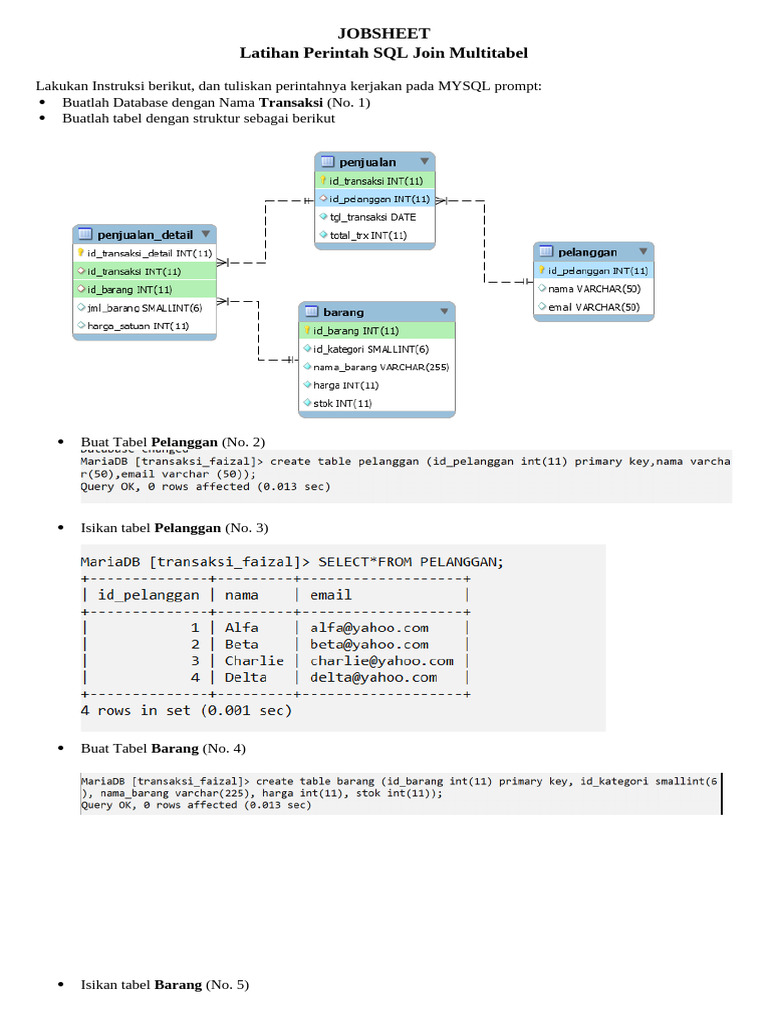 Jobsheet 1 Latihan Perintah SQL Join Multitabel - Tambahan | PDF