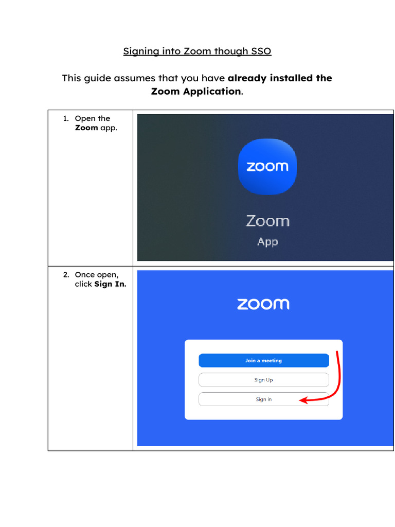 (Updated Feb 2024) - Signing Into Zoom Though SSO | PDF