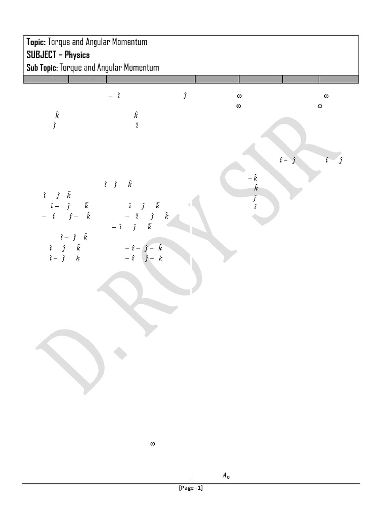 Torque and Angular Momentum Quiz | PDF | Torque | Rotation Around A ...
