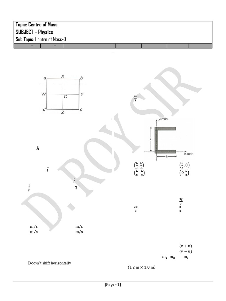 Centre of Mass Physics Problems | PDF | Mass | Center Of Mass