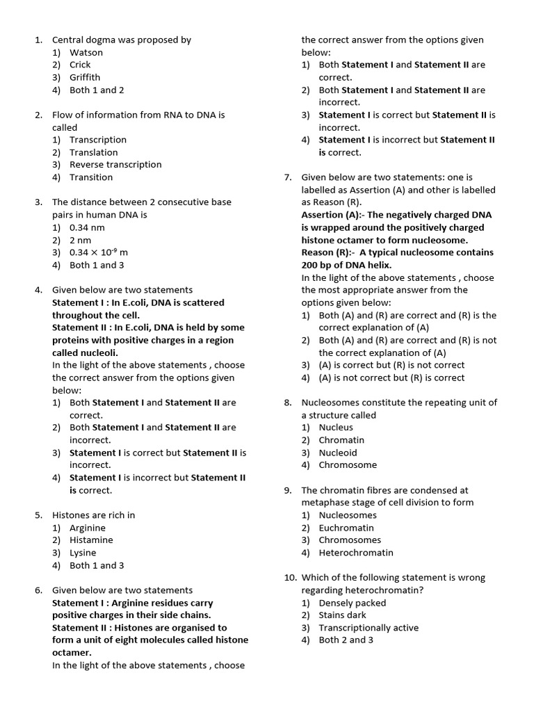 DPP 3 Molecular Basis of Inheritance | PDF | Dna | Histone DPP 3 Molecular Basis of Inheritance | PDF | Dna | Histone