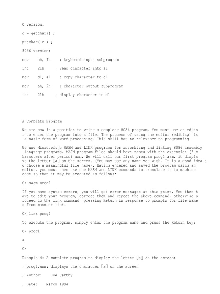 Assembly Lang Int 21h Download Free Pdf Computer Architecture Office Equipment 