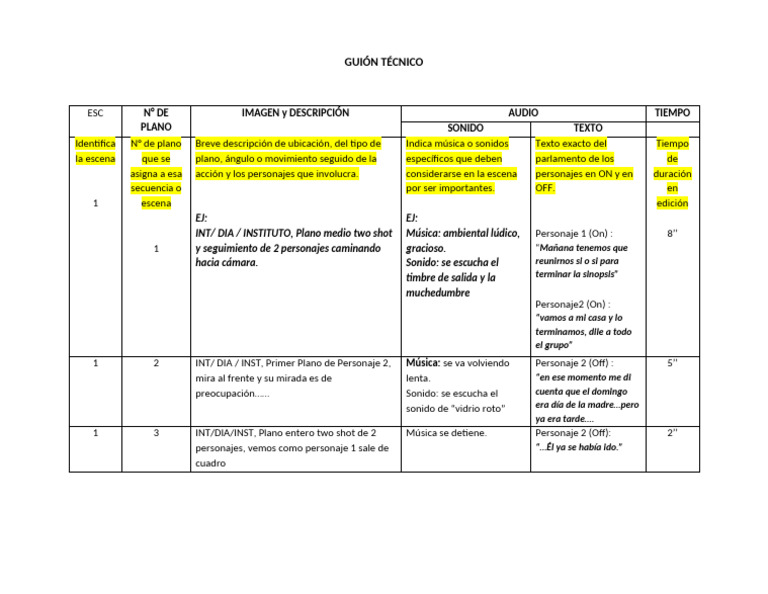 Guión Técnico | PDF