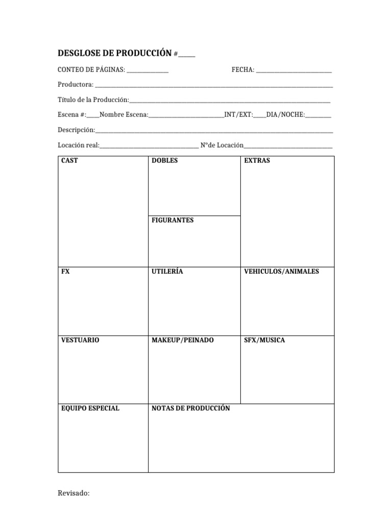 BREAKDOWN SHEET Desglose de Guion 1 | PDF