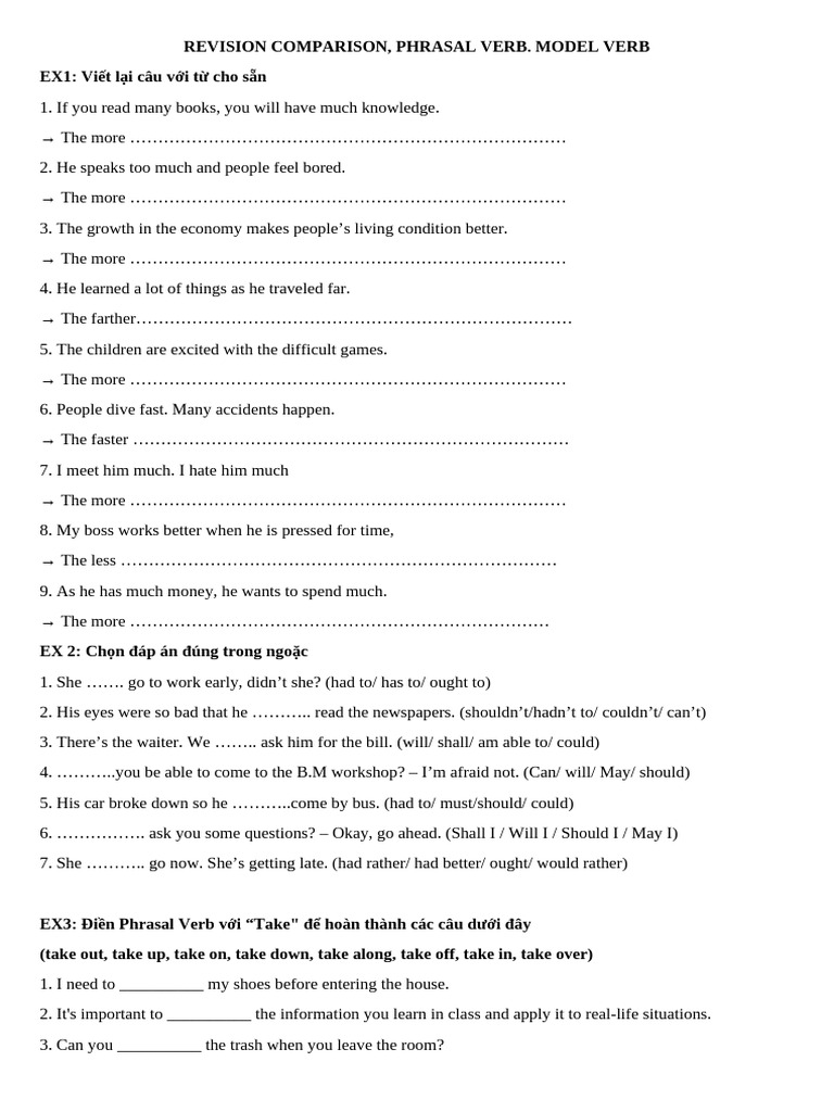 Phrasal Verbs and Modal Verbs Exercises | PDF