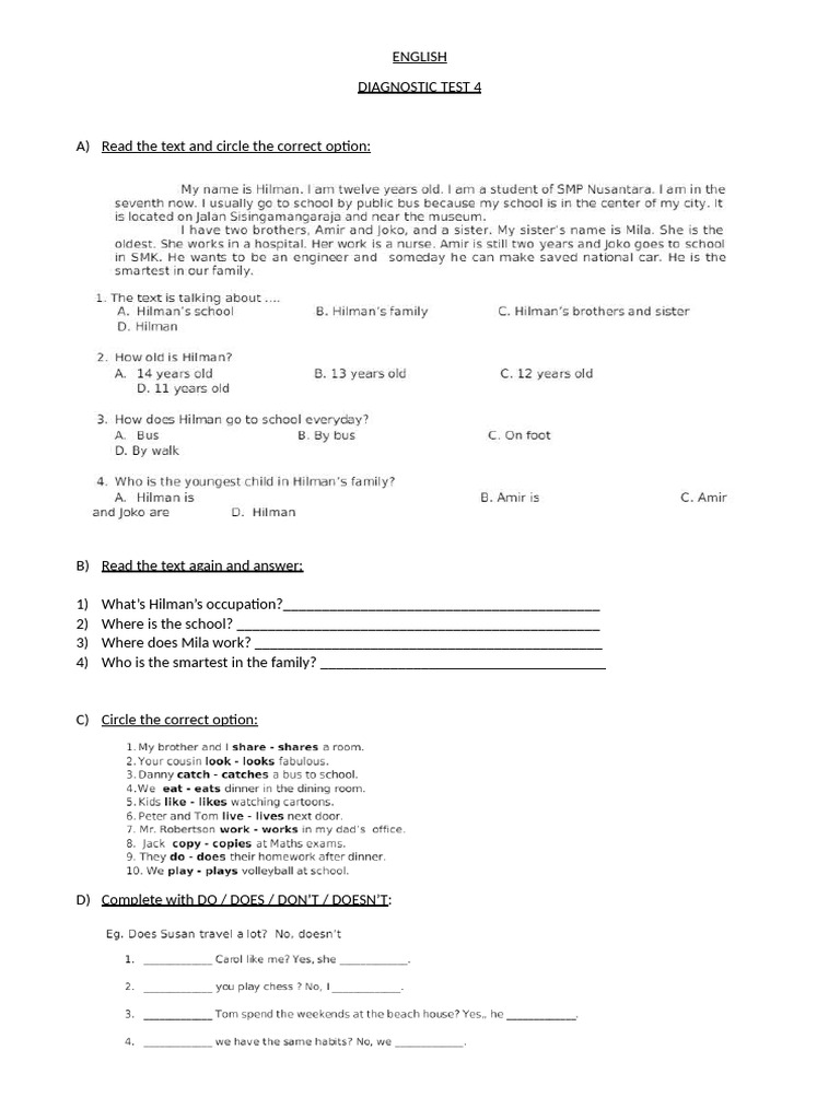 English Diagnostic Test 4 Guide | PDF