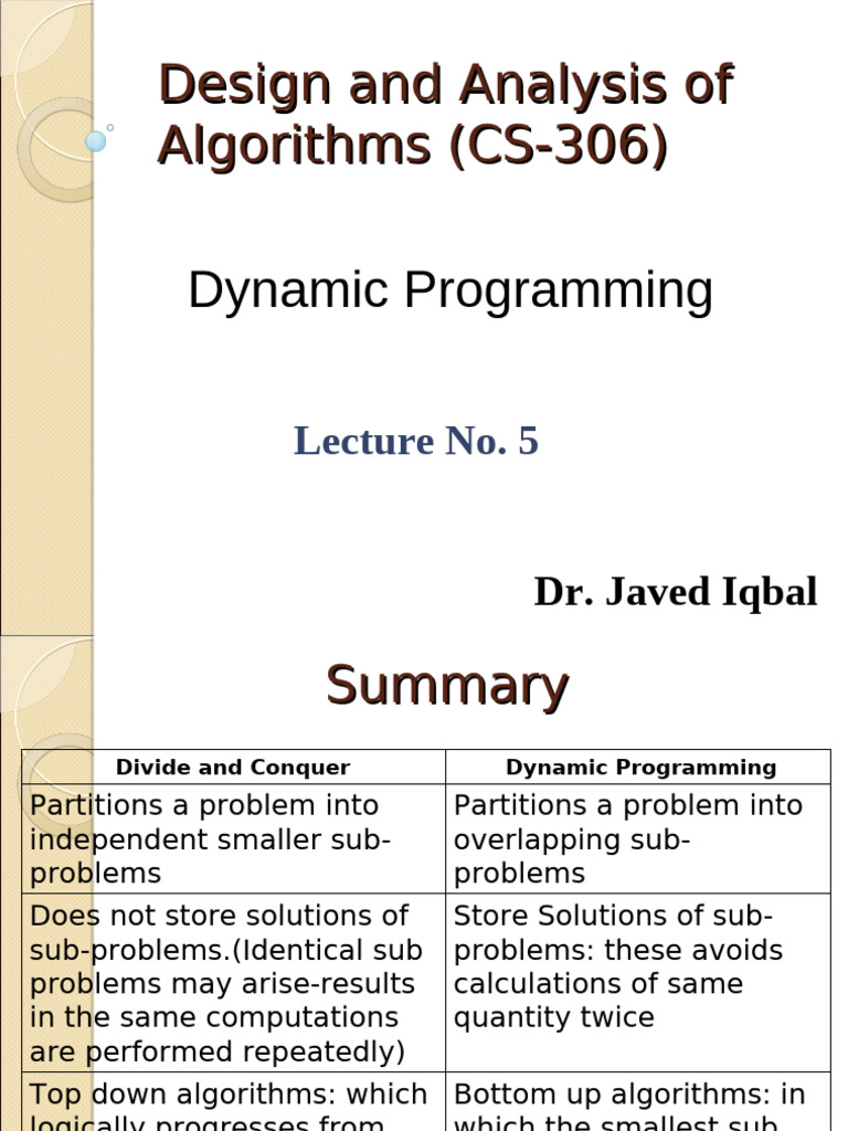 DAA (Lecture 5) | PDF | Dynamic Programming | Algorithms DAA (Lecture 5) | PDF | Dynamic Programming | Algorithms
