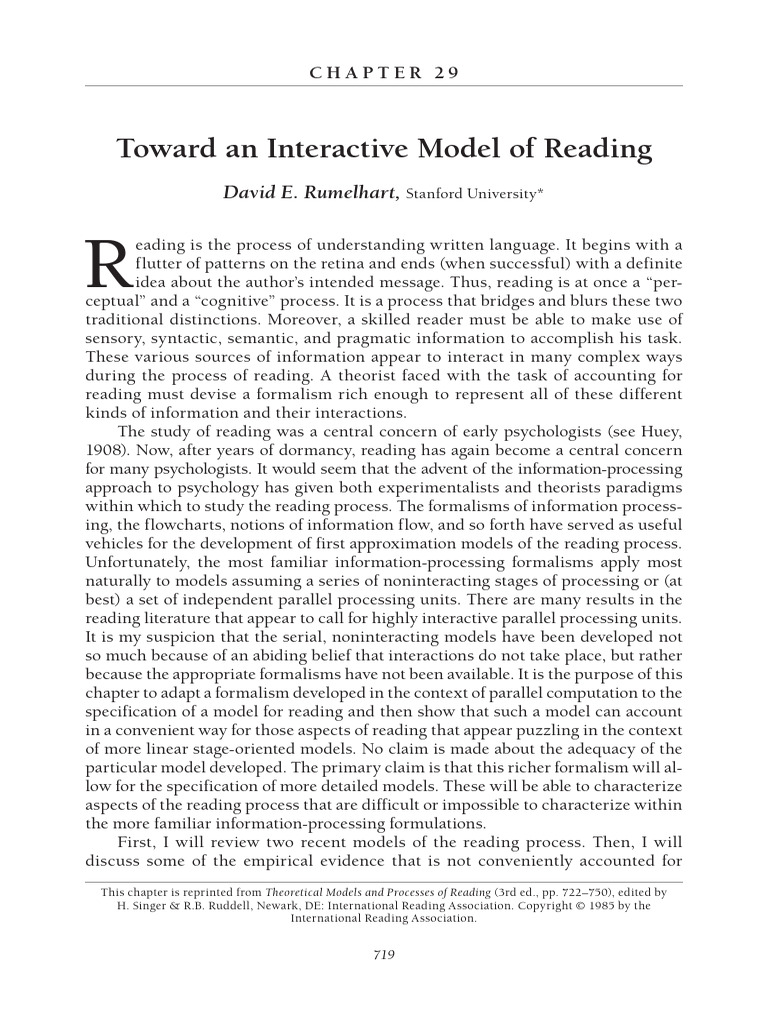 29 Rumelhart, Toward An Interactive Model of Reading | PDF | Syntax | Hypothesis