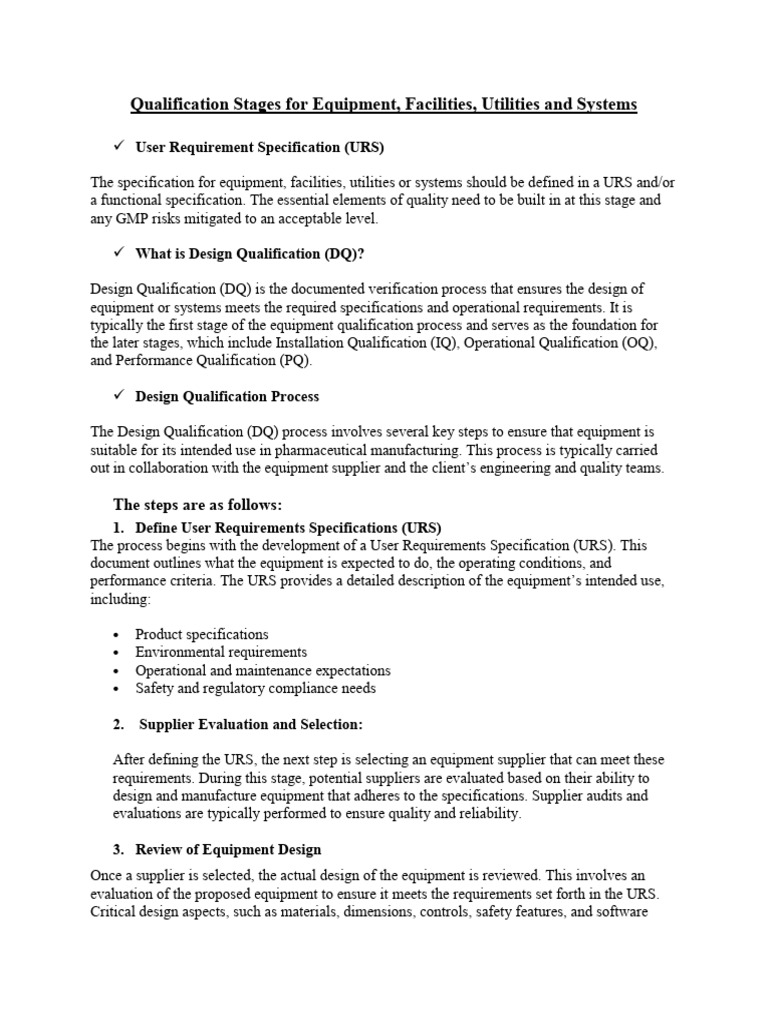 Qualification Step of Equipment, Facilities, Utilities | PDF ...