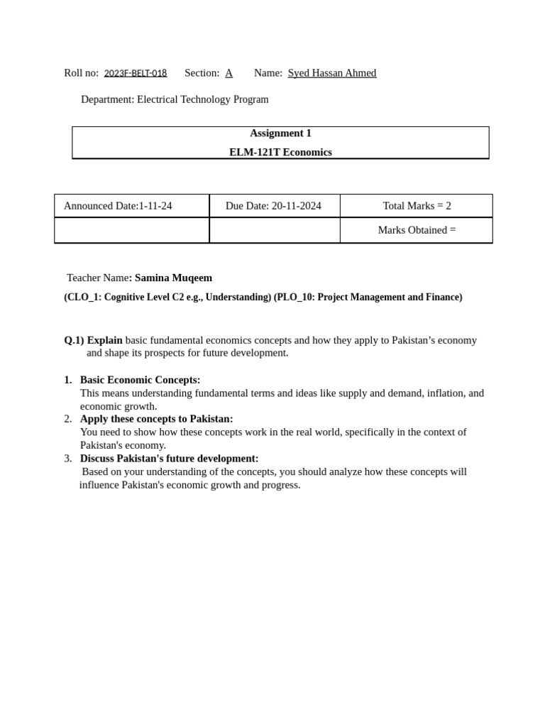 Assignment 1 Econo | PDF