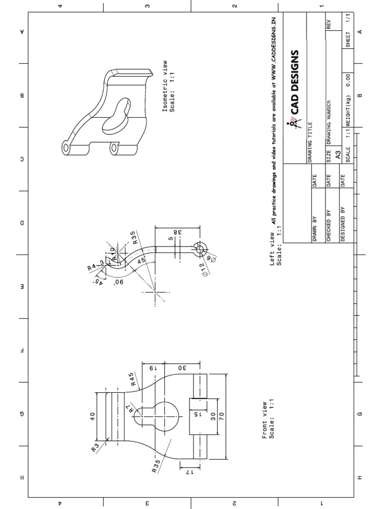 Mechanical Practice Drawing Sheets For AutoCAD CATIA NX SOLIDWORKS and ProE WWW - Caddesigns.in ...