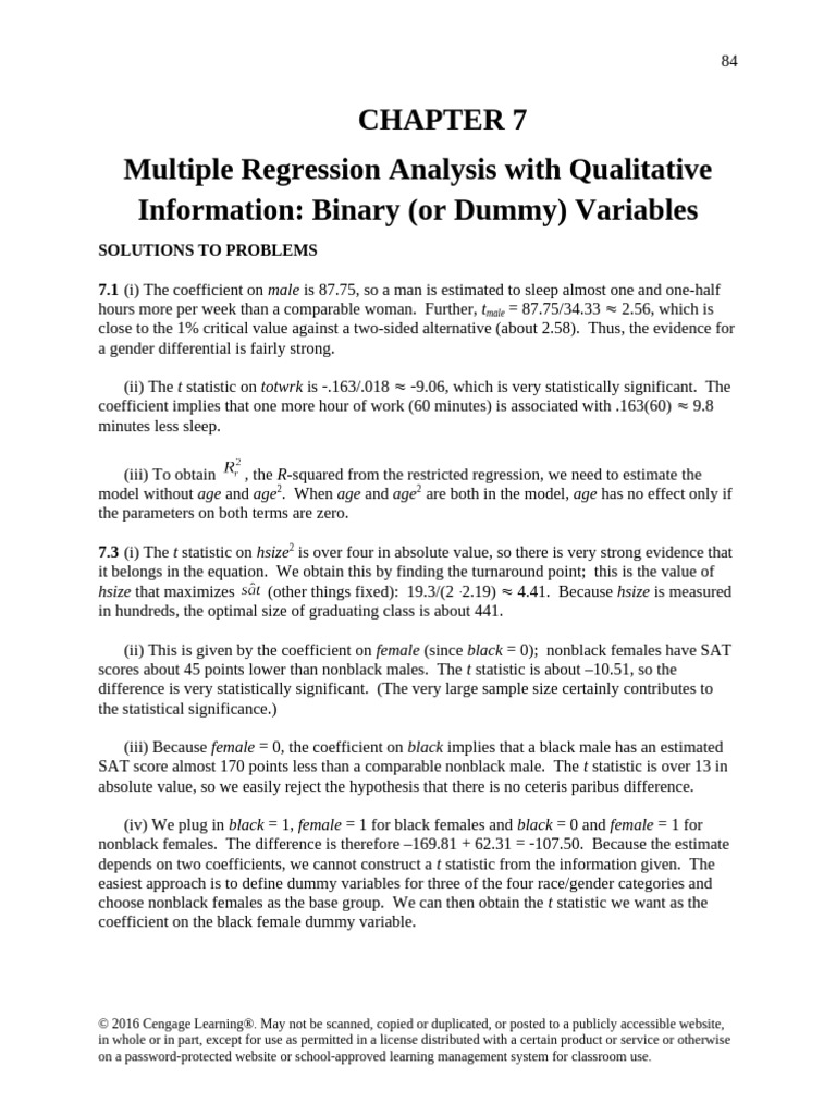 Wooldridge 7e Ch07 SM | PDF | Coefficient Of Determination | Errors And Residuals