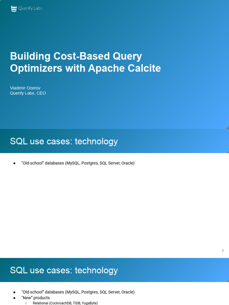 Building Cost-Based Query Optimizers With Apache Calcite | PDF | Relational Model | Parsing