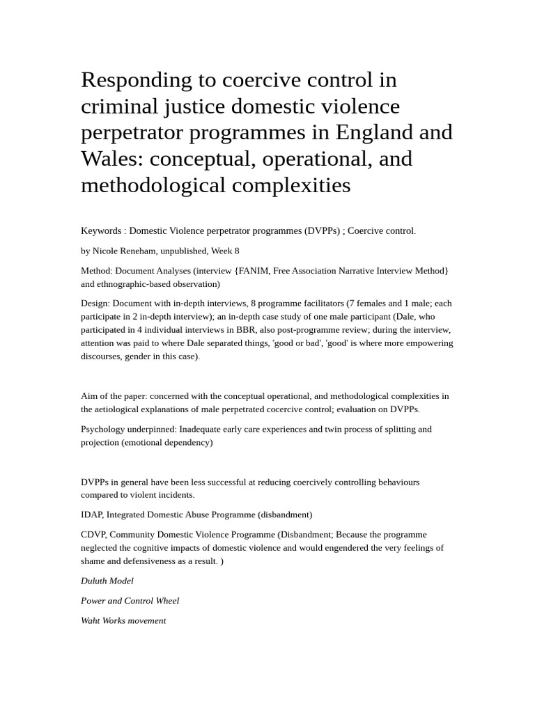 Responding To Coercive Control in Criminal Justice Domestic Violence ...