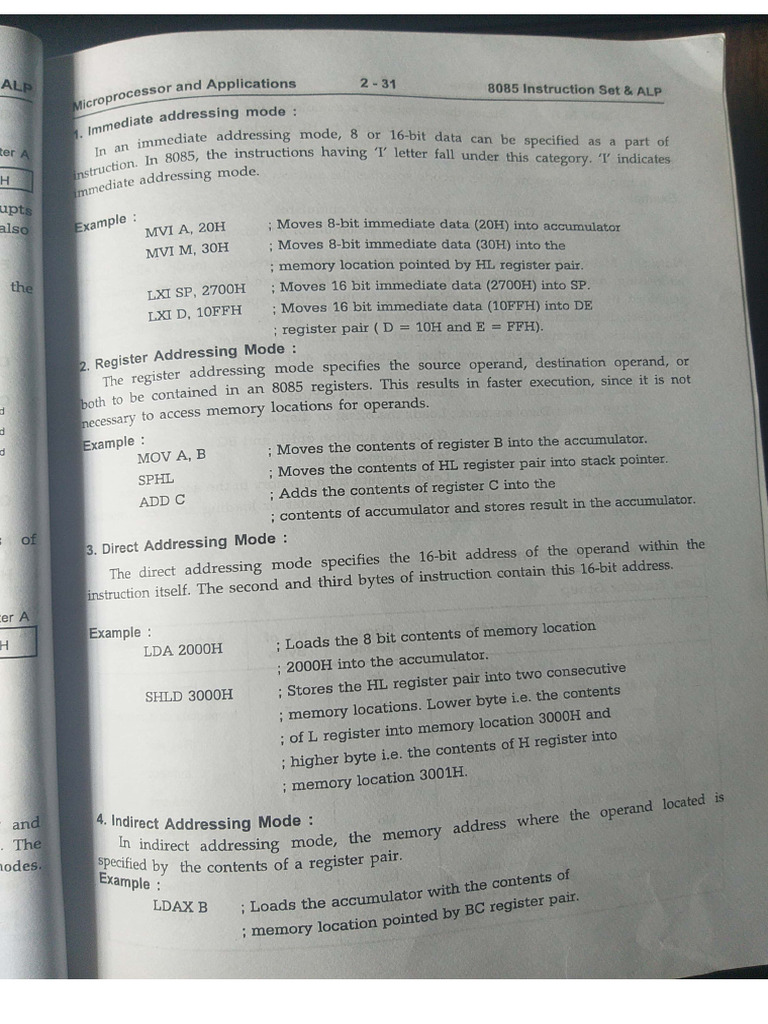 Addressing Modes 8085 | PDF
