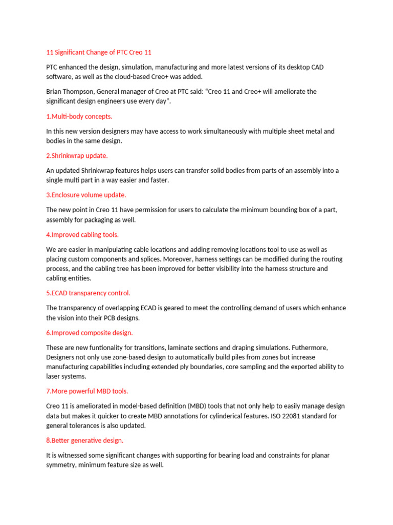 11 Significant Change of PTC Creo 11 | PDF | Computing | Software