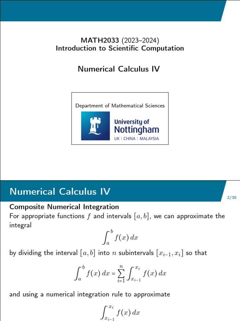 Numerical Calculus IV | PDF | Integral | Mathematical Concepts Numerical Calculus IV | PDF | Integral | Mathematical Concepts