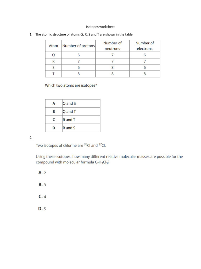 Isotopes Worksheet | PDF