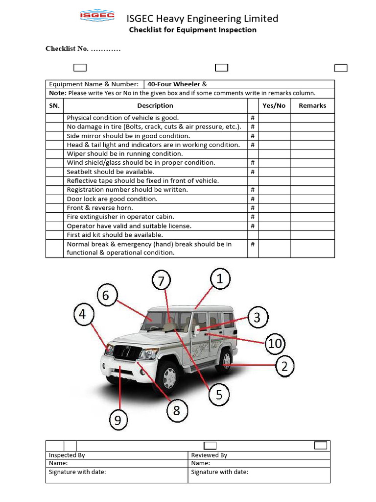 Checklists For Four Wheel Equipment - Part39 | PDF