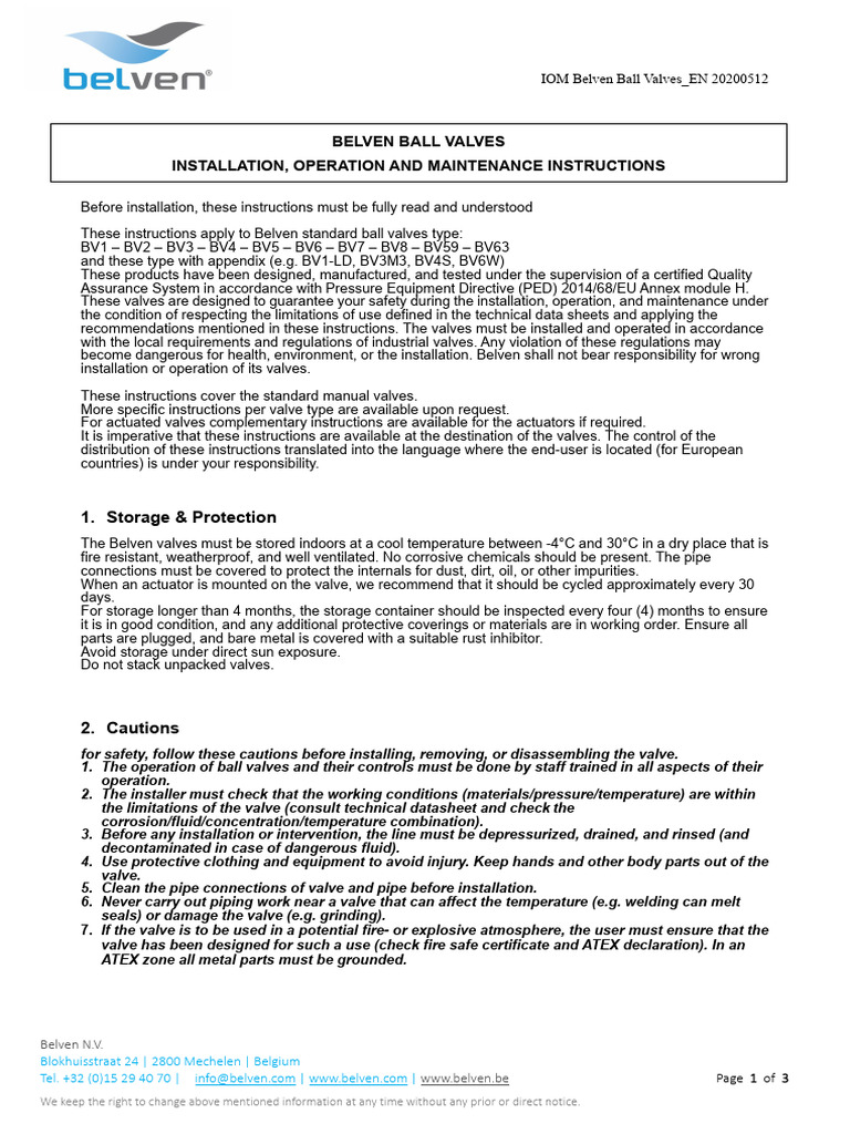 IOM Belven Ball Valves - General | PDF | Valve | Equipment