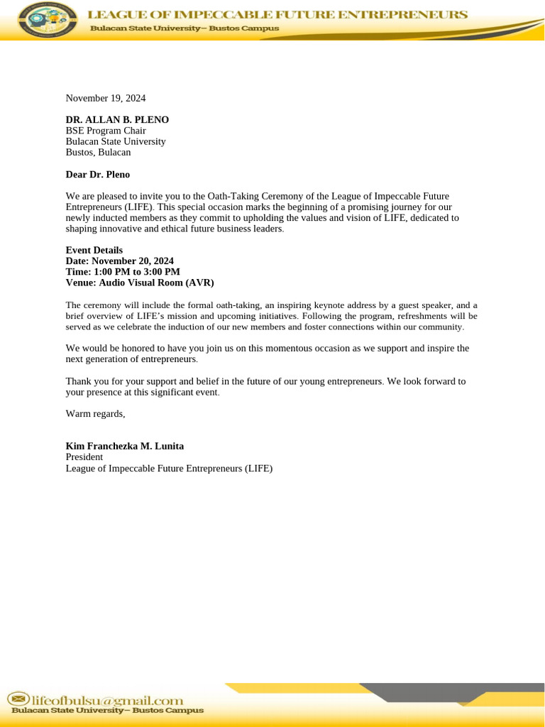 Oath Taking Invitation | PDF