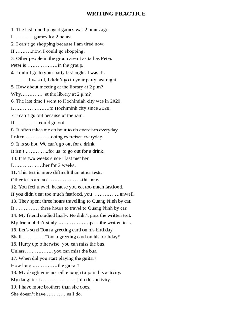 WRITING PRACTICE - Part 1 | PDF