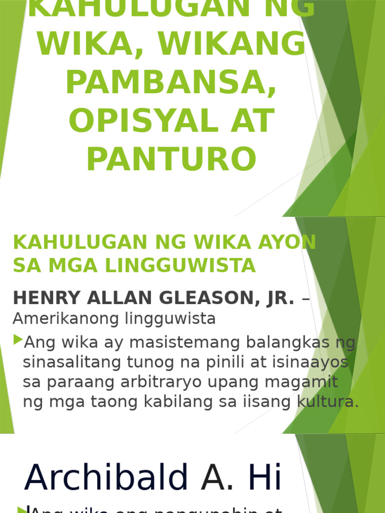 Kahulugan NG Wika, Wikang Pambansa, Opisyal | PDF