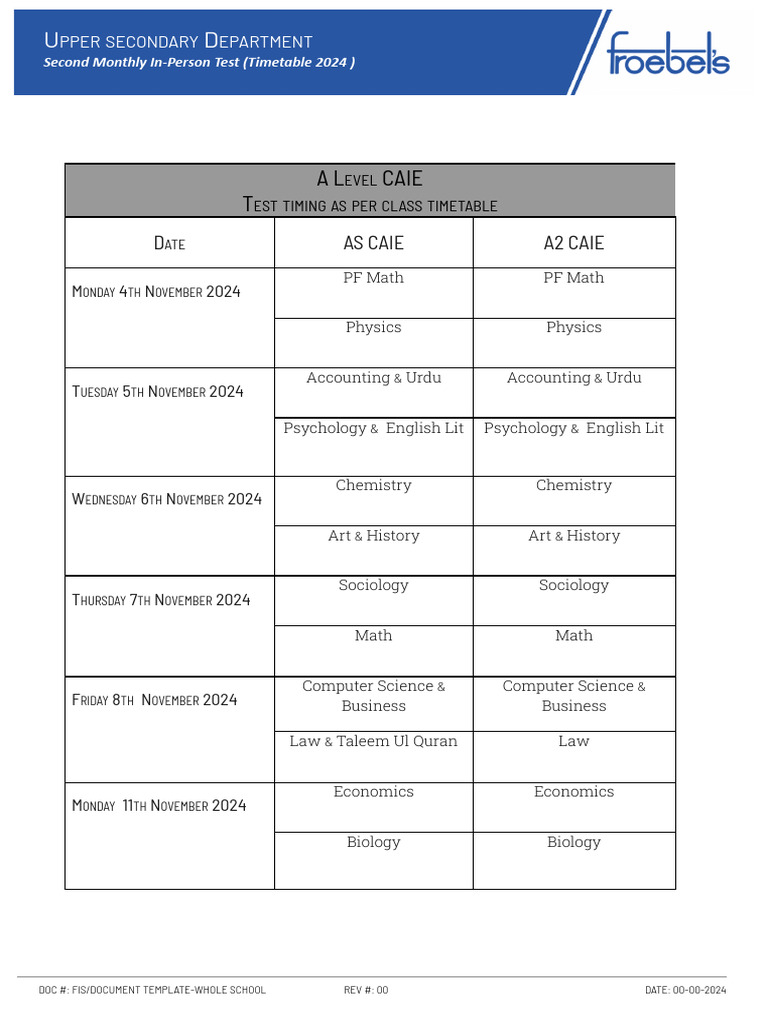 As & A2 CAIE Second Monthly Assessment Timetable 2024 | PDF