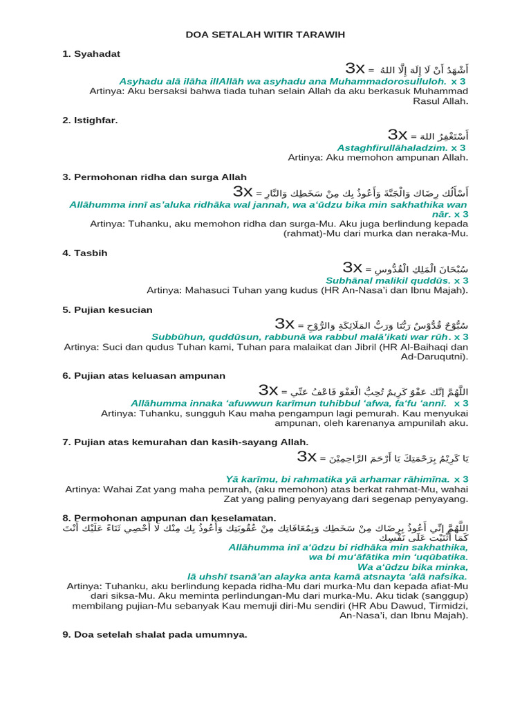 Doa dan Tata Cara Setelah Tarawih | PDF | Semitic Words And Phrases
