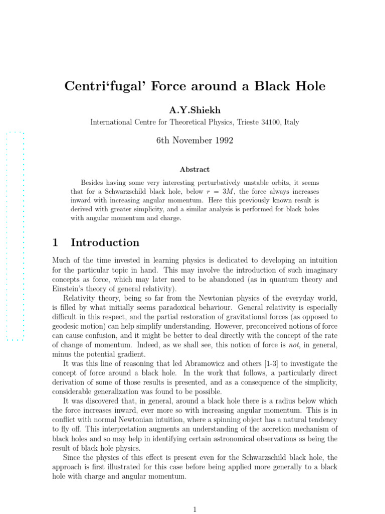 Centri Fugal' Force Around A Black Hole | PDF | Black Hole | Force