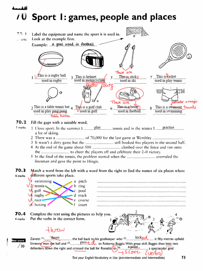 Checked Vocabulary Sport (Test Your English) | PDF