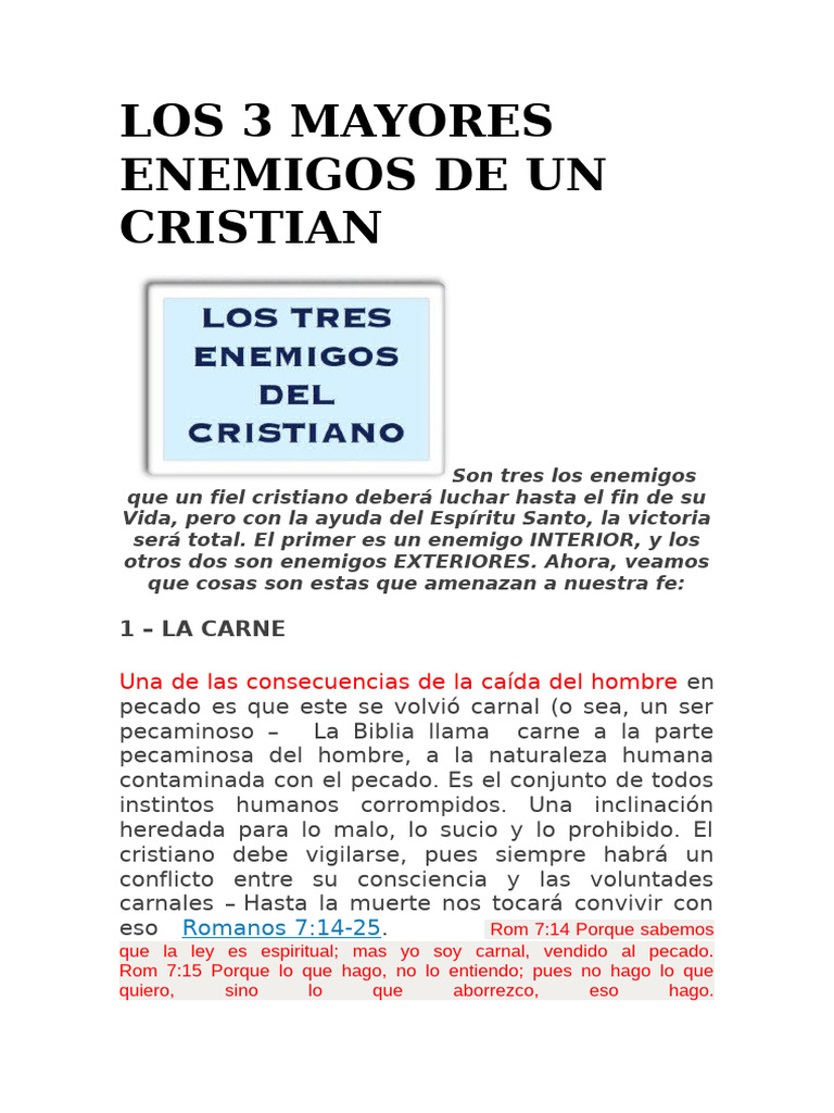 Los 3 Mayores Enemigos de Un Cristiano | PDF | Pecado | Satán