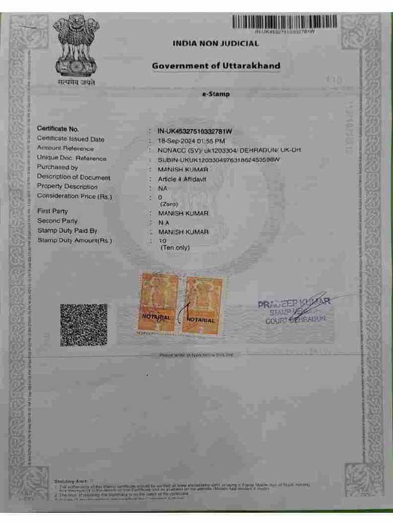 Manish Kumar, Affidavit - 11zon | PDF