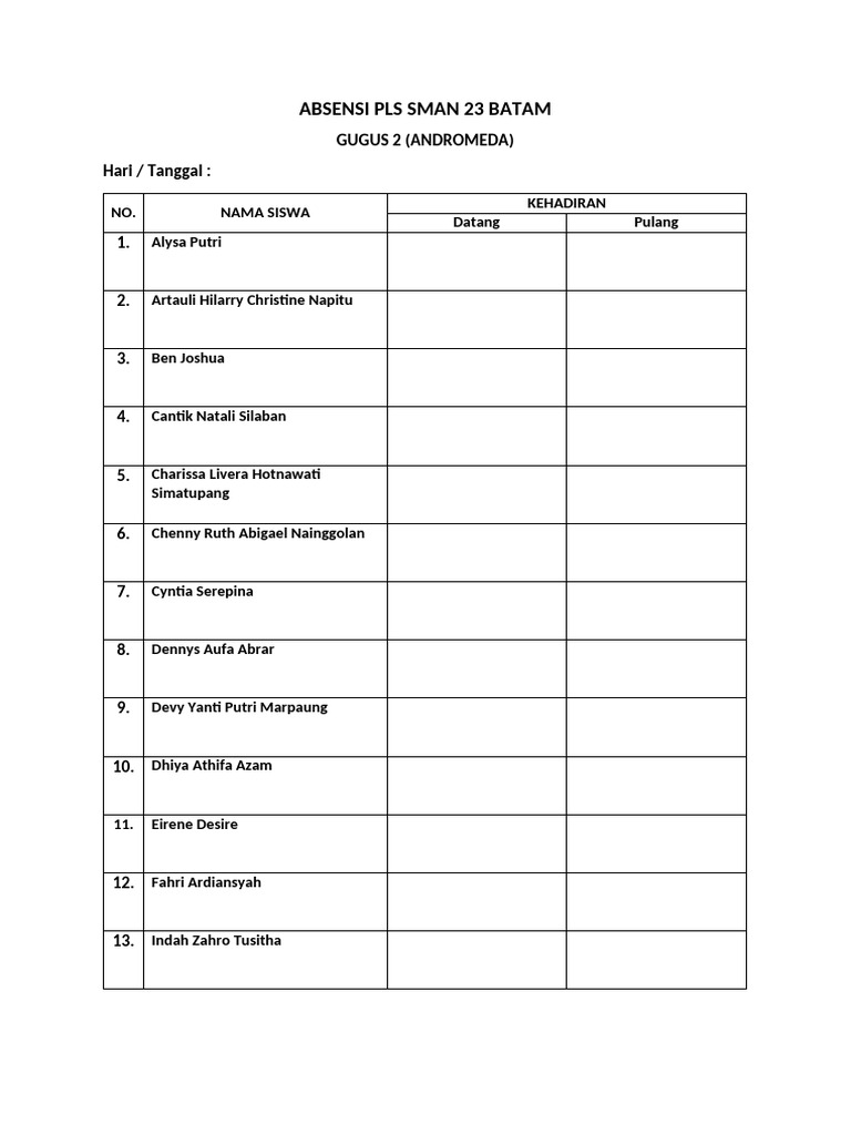 Absensi Andromeda | PDF