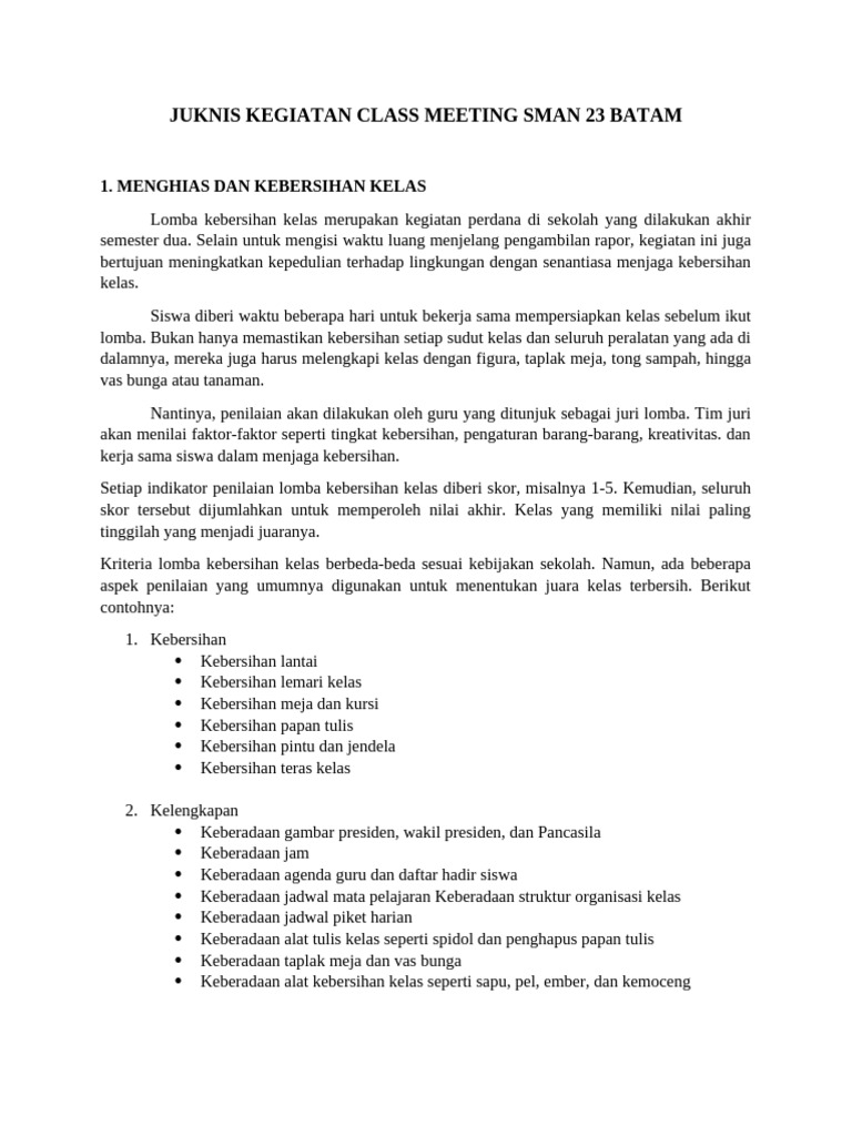 Juknis Kegiatan Class Meeting | PDF