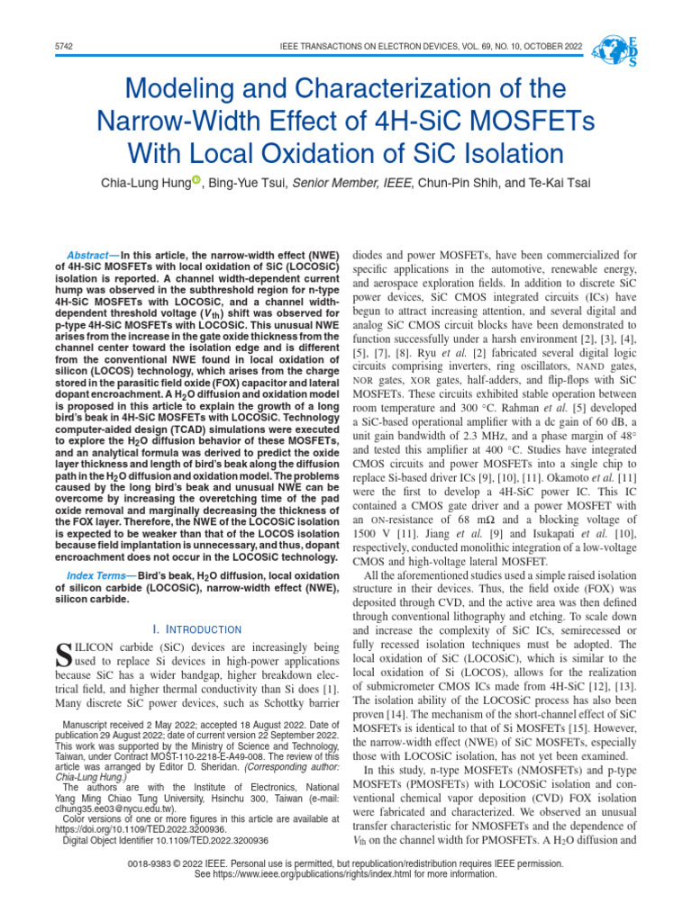 Modeling and Characterization of The Narrow-Width Effect of 4H-SiC MOSFETs With Local Oxidation ...