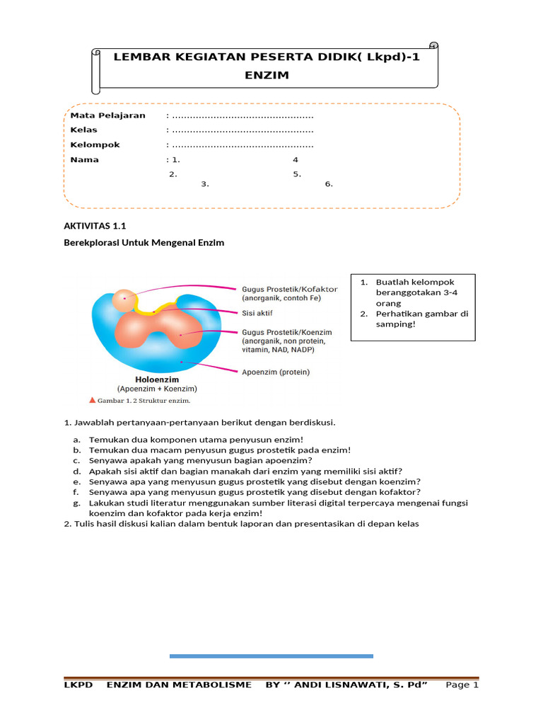LKPD Enzim Dan Metabolisme Siswa | PDF