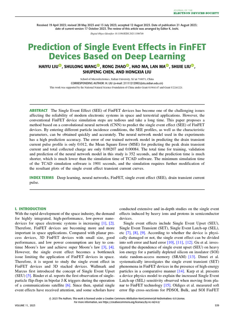 Prediction of Single Event Effects in FinFET Devices Based On Deep Learning | PDF | Artificial ...