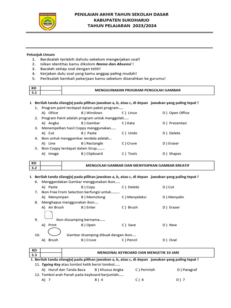 PAT 2023 2024 Kls 3 | PDF