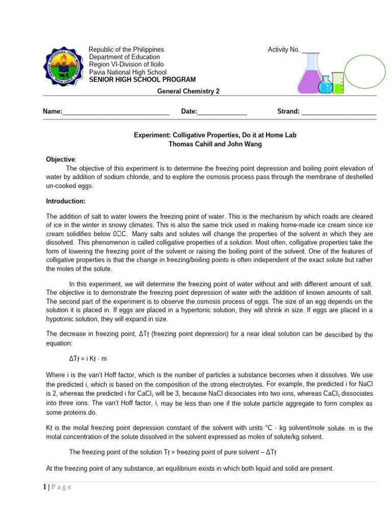 PT 3 Lab Colligative Properties | PDF | Osmosis | Physical Sciences