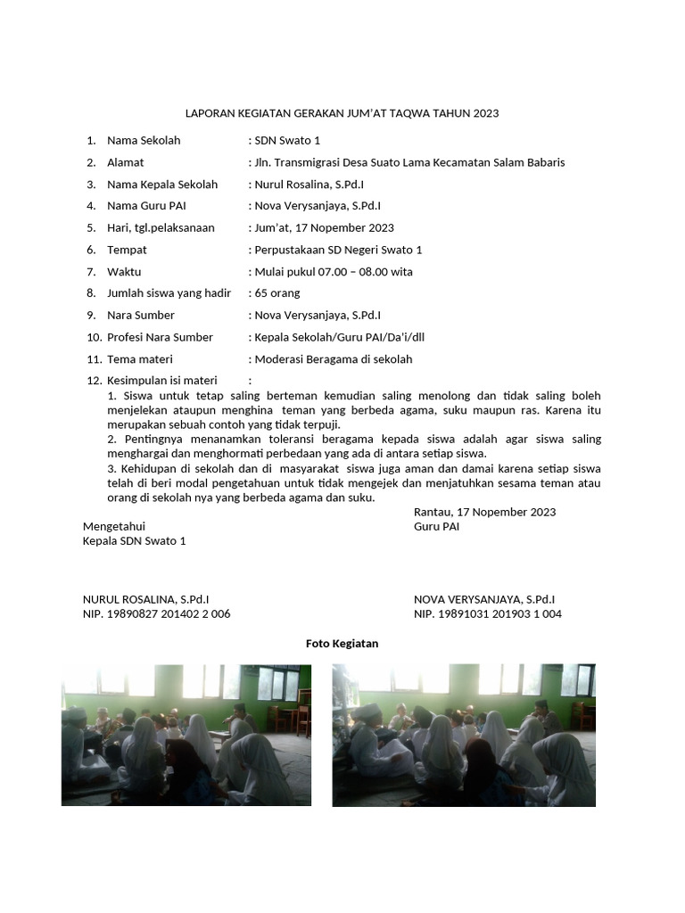 Laporan Gerakan Jum'at Taqwa 2023 | PDF