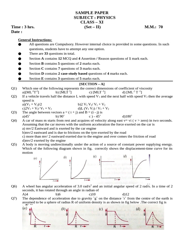 Class XI Physics Sample Paper Set I | PDF | Gases | Sound