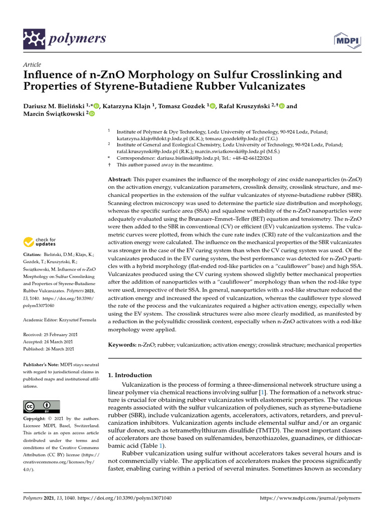 Influence ZnO Morphology (Bieli Nski, 2021) | PDF | Zinc Oxide | Physical Chemistry