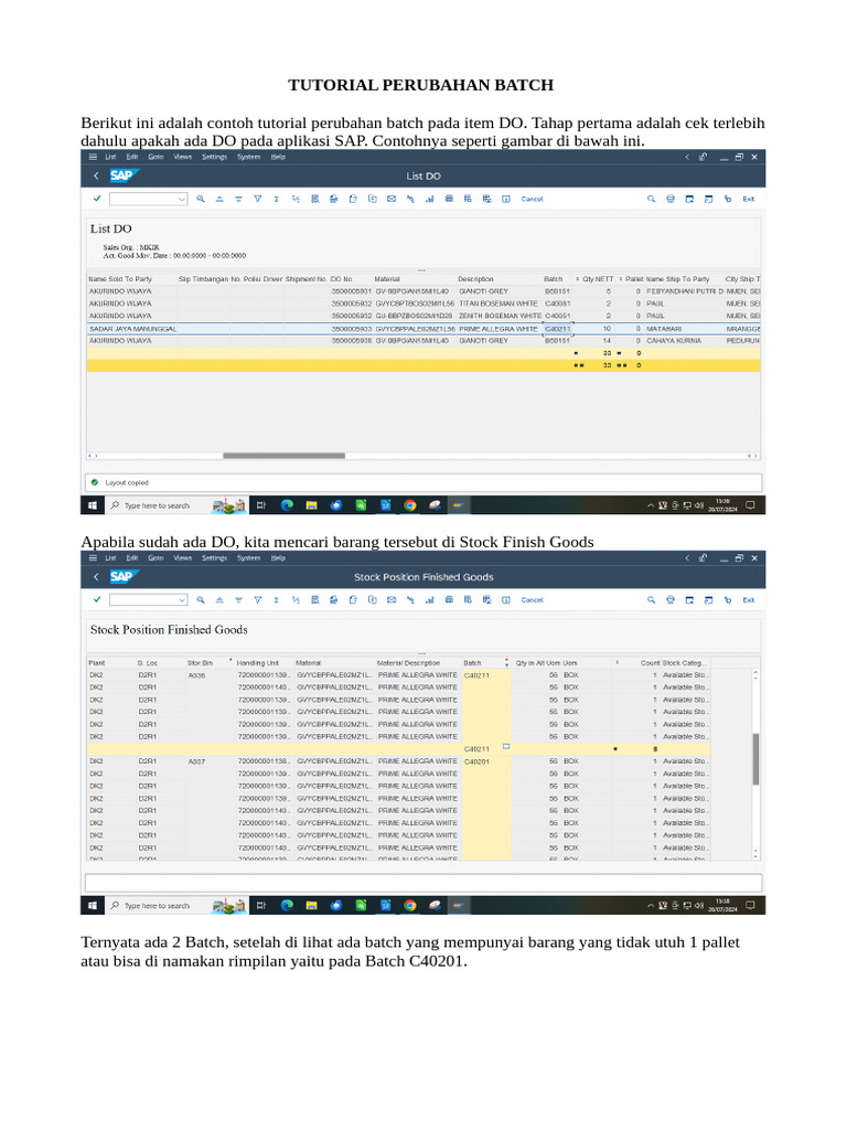 Tutorial Ubah Batch di SAP | PDF