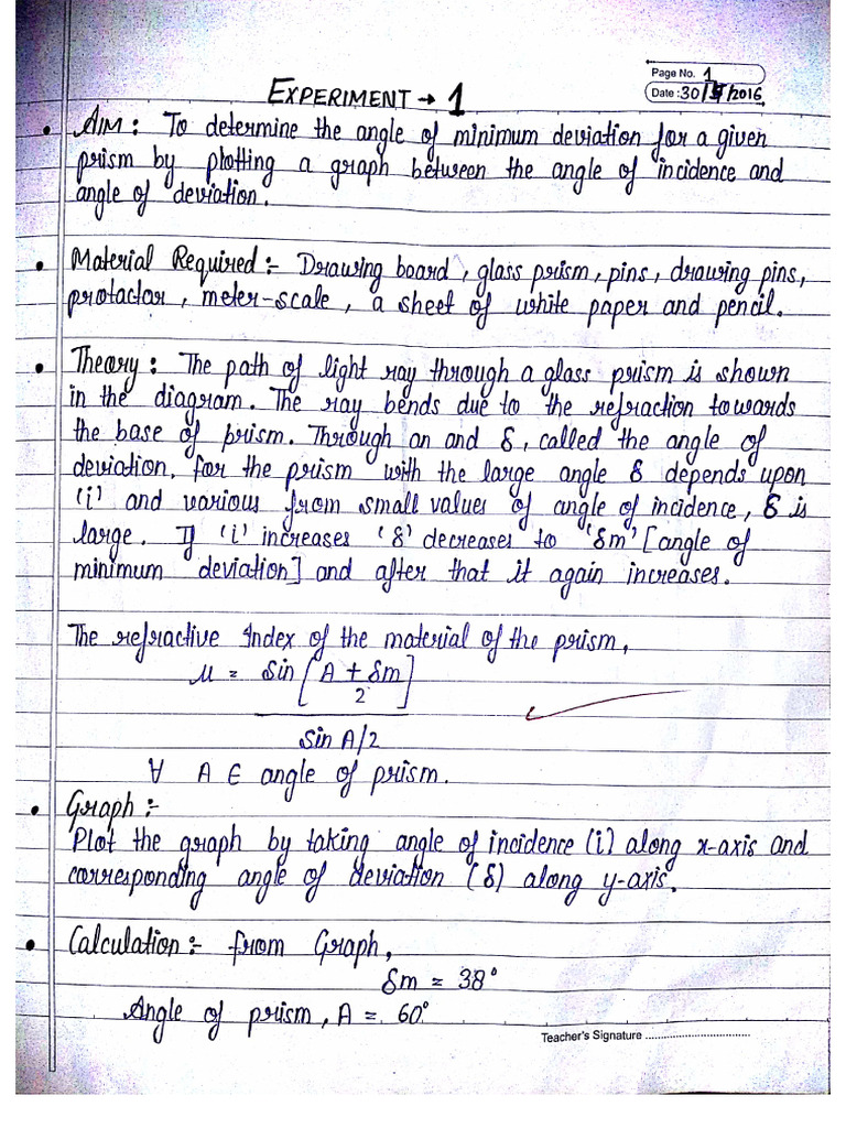 To Determine The Angle of Minimum Deviation For A Given Prism by | PDF