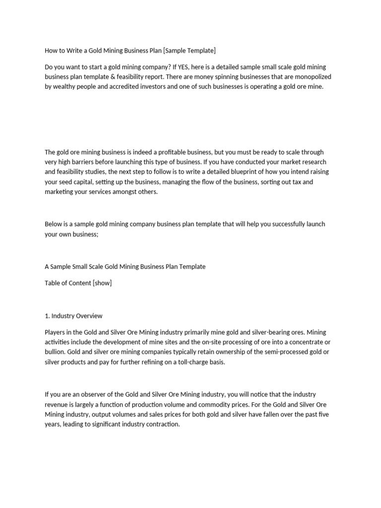 How To Write A Gold Mining Business Plan (Sample Template) | PDF ...