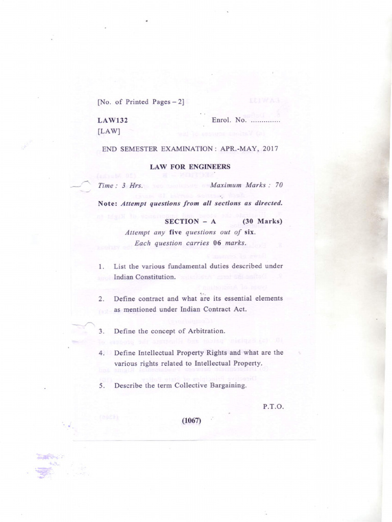 Law For Engineers, LAW132, APRIL-MAY, 2017 | PDF