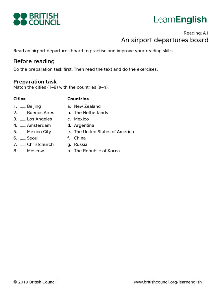 LearnEnglish Reading A1 An Airport Departures Board | PDF